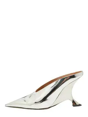 BOTTEGA VENETA Bottega Veneta Silver Tone Leather Rocket Pointed-Toe Mules