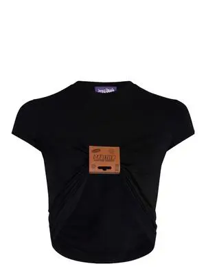 JEAN PAUL GAULTIER Jersey T-shirt With Leather Label Detail - Black