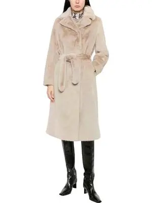 DUNO Belted Shearling-effect Coat - Neutrals