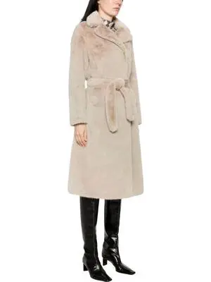 DUNO Belted Shearling-effect Coat - Neutrals