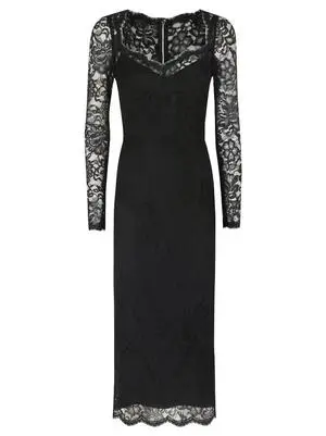 Dolce & Gabbana Lace V-neck Midi Dress - Black
