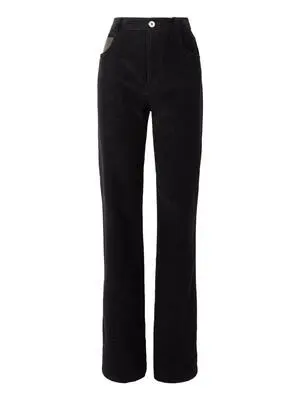 Bottega Veneta Straight-leg Cotton-corduroy Trousers With Leather Trim - Blue