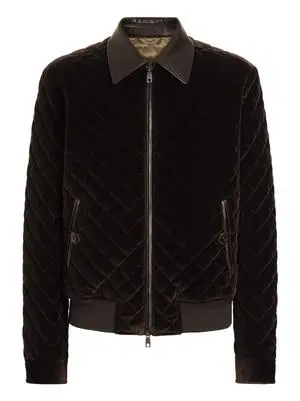 Dolce & Gabbana Quilted Velvet Bomber Jacket - Brown