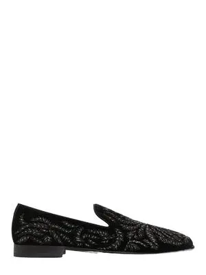 Dolce & Gabbana Embroidered Velvet Slippers - Black
