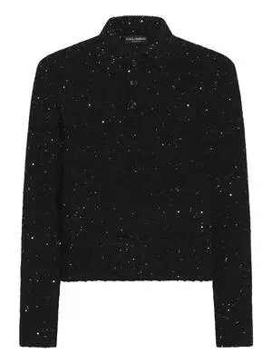Dolce & Gabbana Sequined Knit Polo Shirt - Black