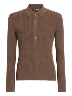 Dolce & Gabbana Ribbed Wool Polo Shirt Sweaters And Cardigans - Brown