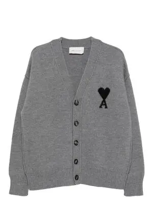 AMI Paris De Coeur Wool Cardigan - Grey
