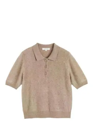 Chinti & Parker Short Sleeve Cashmere Polo Top - Neutrals