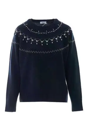 Liu Jo Wool Sweater With Jewel Embroidery - Blue