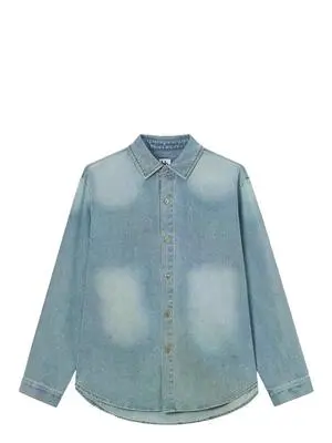 B+AB Crystal Embellished Washed Denim Shirt - Blue