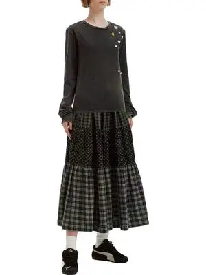 MINI CREAM Patchwork Tiered Maxi Skirt - Grey
