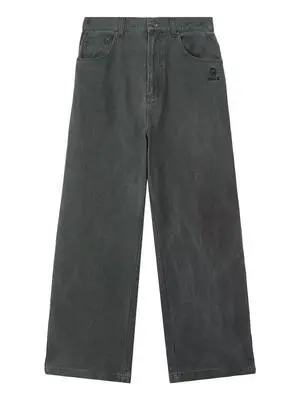 FINGERCROXX Logo-embroidered Wide-leg Trousers - Grey