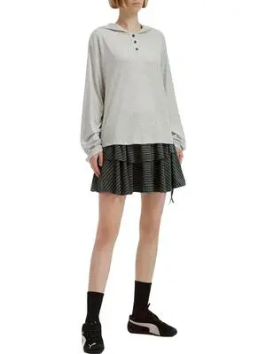 MINI CREAM Pleated Skirt And Hoodie Set - Grey