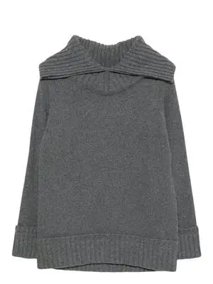 Victoria Beckham Wide-collar Ribbed-knit Sweater - Grey