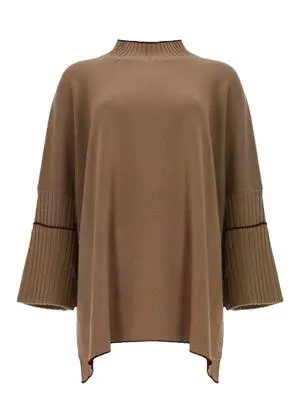Herno Herno Ribbed-Knit Panelled Poncho Brown