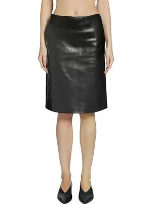 JIL SANDER Leather Midi Skirt - Black