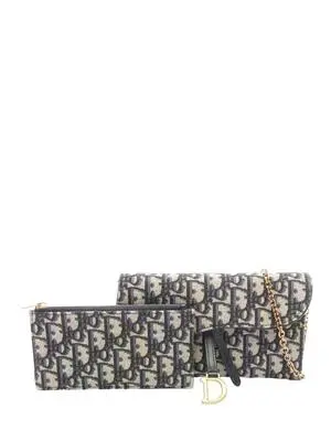 Dior Oblique Canvas Saddle Pouch Wallet On Chain Crossbody Bag - Blue
