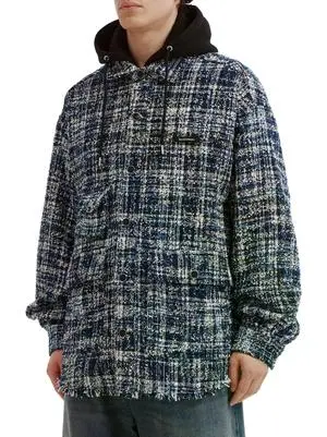 MUSIUM DIV. Textured Check Drawstring Hooded Jacket - Blue