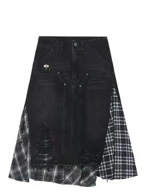 MUSIUM DIV. Distressed Patchwork Midi Skirt - Black