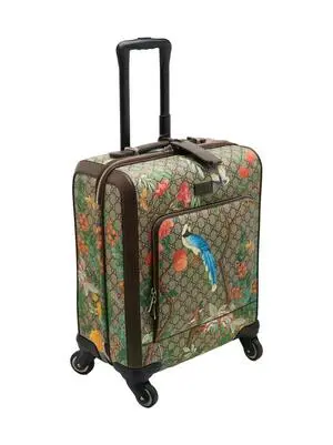 Gucci Gg Supreme Suitcase With Tian Print - Neutrals
