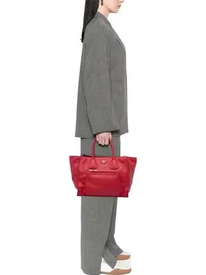 Prada Vitello Daino Convertible Tote Satchel - Red