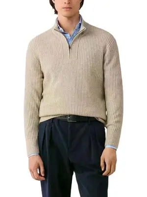 HACKETT LONDON Cartridge-rib Quarter-zip Knit - Black