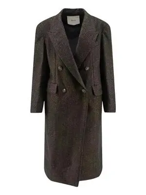 HEVO Double-breasted Herringbone Coat - Brown