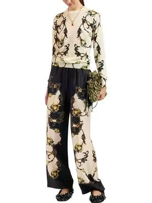 La DoubleJ La DoubleJ Silky Crew-Neck Sweater With Swirling Buttercup Motif Neutrals