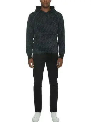 Fendi Zucca Print Drawstring Hoodie - Green