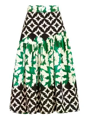 Silvia Tcherassi Emerald Geometric Print A-line Midi Skirt - Green