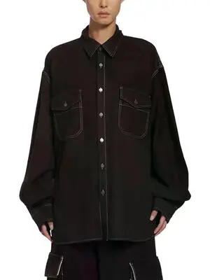 UMA WANG Tavis Contrast-stitch Oversized Shirt - Brown