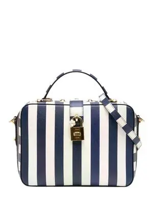 Dolce & Gabbana Leather Striped Box Top Handle Bag - Blue