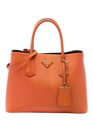 Prada Saffiano Cuir Double Handle Satchel - Orange