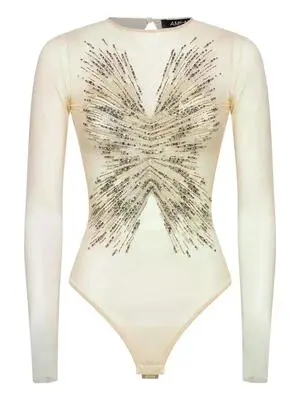Amen Amen Bead-Embellished Cut-Out Bodysuit Neutrals