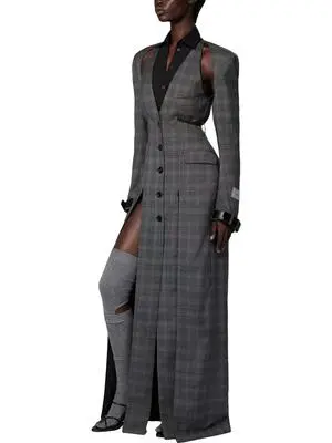 SRVC STUDIO Serpentine Check Wool Coat - Grey