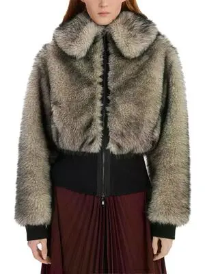 High Faux-fur Cropped Jacket With Spread Collar - Grey