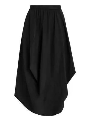 High Asymmetric Draped Midi Skirt - Black