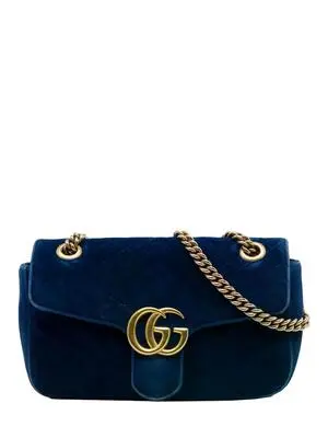 Gucci Gg Marmont Matelassé Velvet Shoulder Bag - Blue