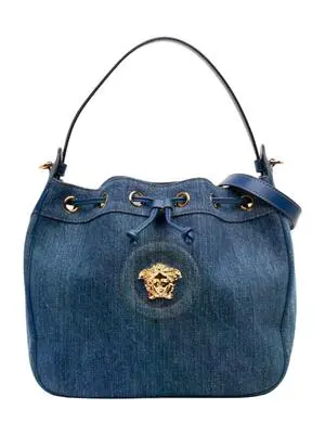 Versace La Medusa Denim Bucket Bag - Blue