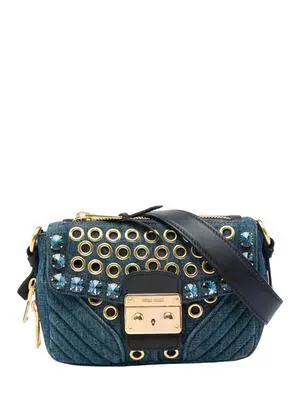 Miu Miu Denim Biker Crossbody Bag - Blue