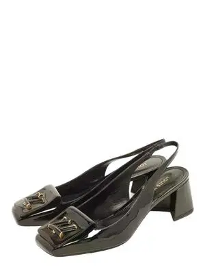 LOUIS VUITTON Patent Leather Slingback Block Heel Pumps - Black