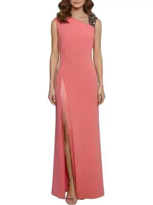 Escada Embellished Asymmetric Cocktail Maxi Dress - Pink