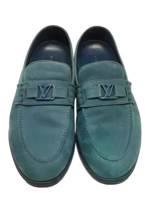 LOUIS VUITTON Nubuck Leather Loafers With Initials - Blue