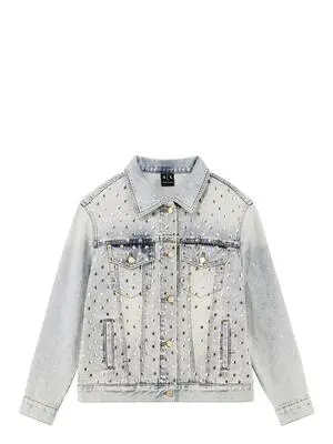 Armani Exchange Embellished Regular Fit Blouson Denim Jacket - Blue