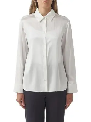 Max Mara Mm Max Mara Long-Sleeved Stretch-Silk Satin Shirt Pearl