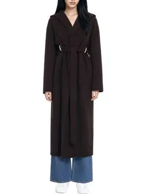 Sportmax Pure Virgin Wool Hooded Robe Coat - Cocoa