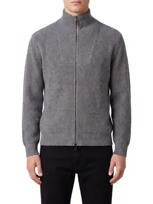 Canali Wool And Cashmere Turtleneck Zip Cardigan - Grey