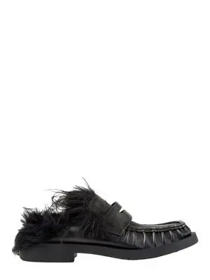 Camper Patterned Leather Mules With Faux Fur Lining - Multicolor