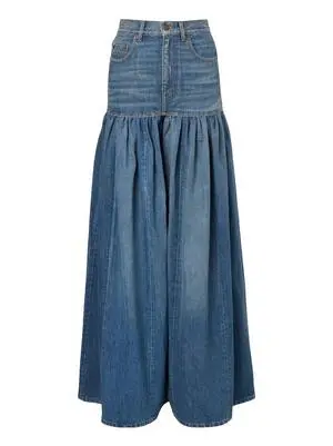 Chloé Pleated Denim Maxi Skirt - Blue