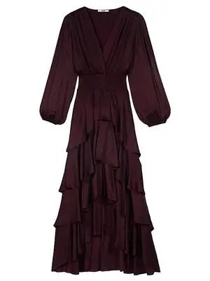 Maje Ruffled Tie-neck Woven Maxi Dress - Burgundy